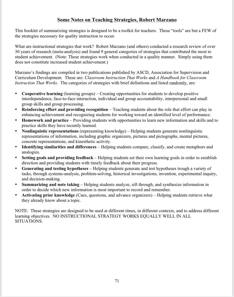 Instructional Strategies Booklet - Etsy