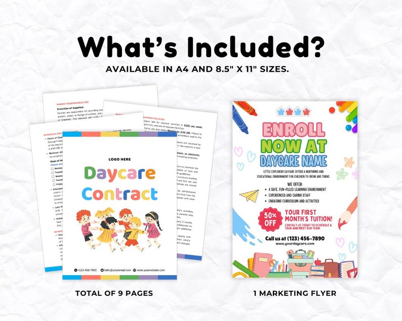 Editable Home Daycare Contract Agreement Business and Preschool ...