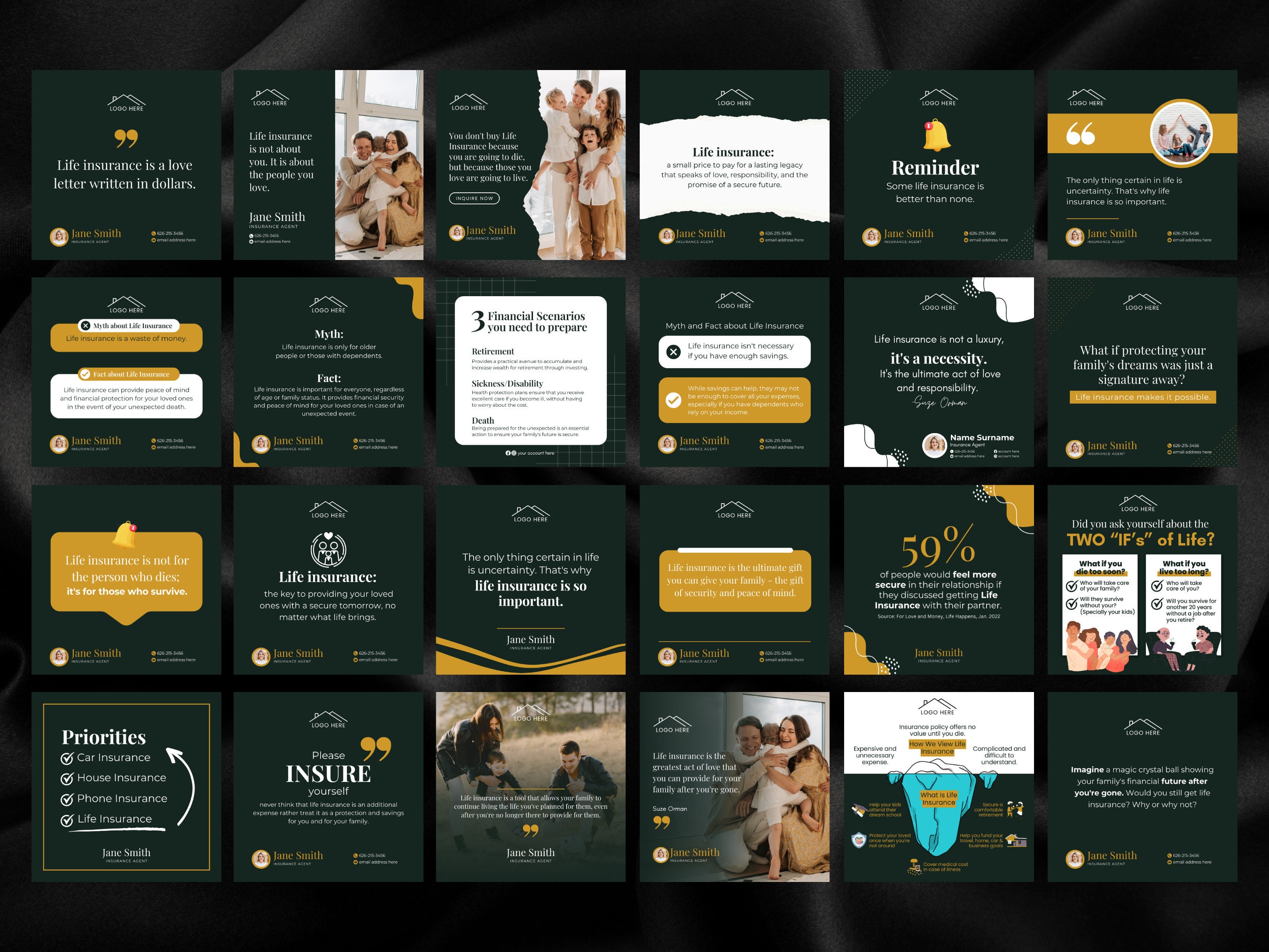 Life Insurance Agent Social Media Canva Template Package, Editable ...