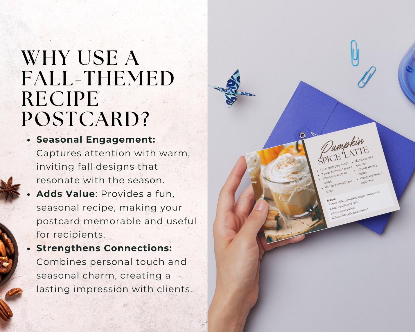 Fall Recipe and Realtor Prospecting Postcards, Thanksgiving, Fall ...