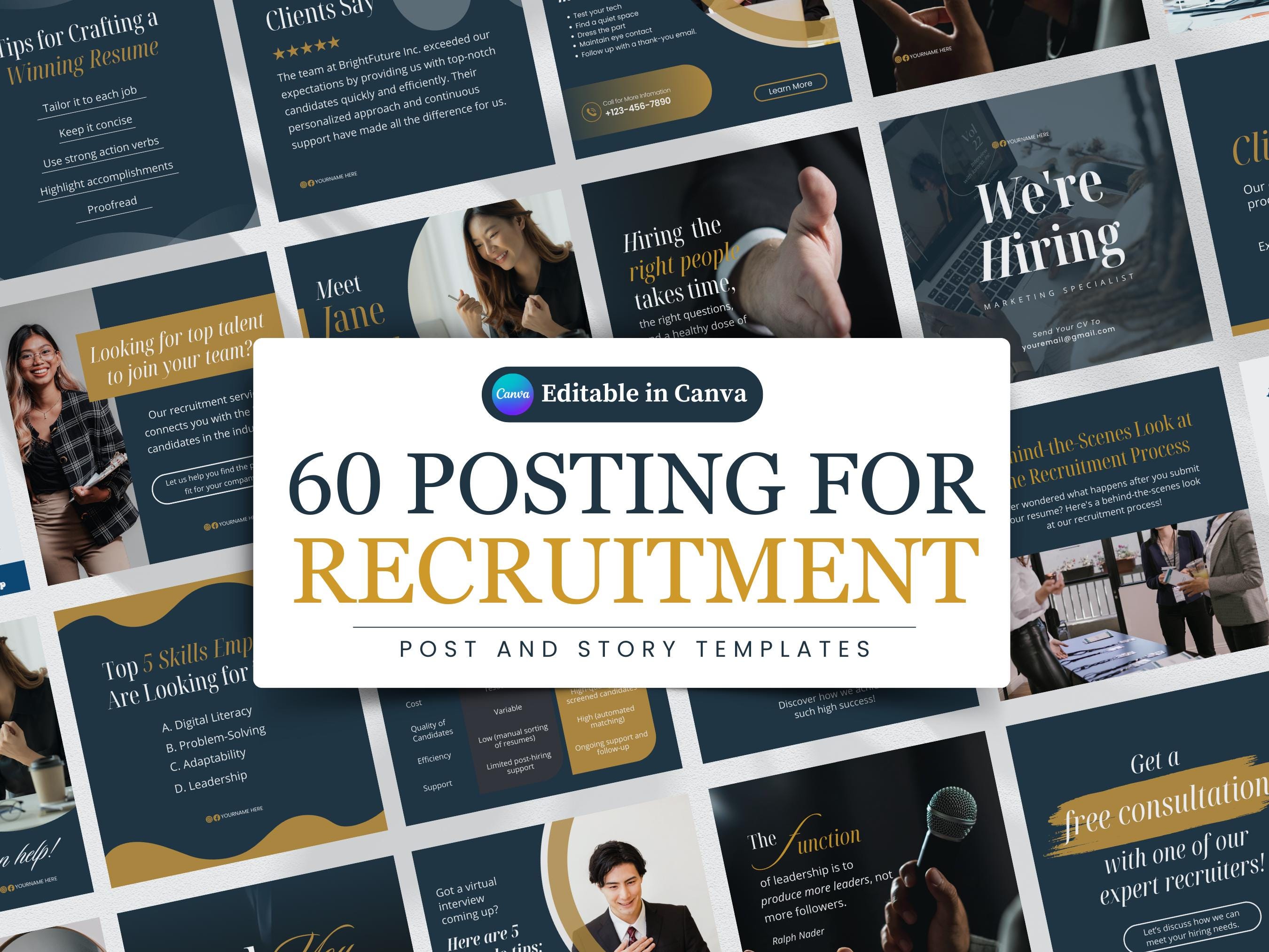 Recruitment Service Elegant Canva Instagram Post Template Recruitment ...