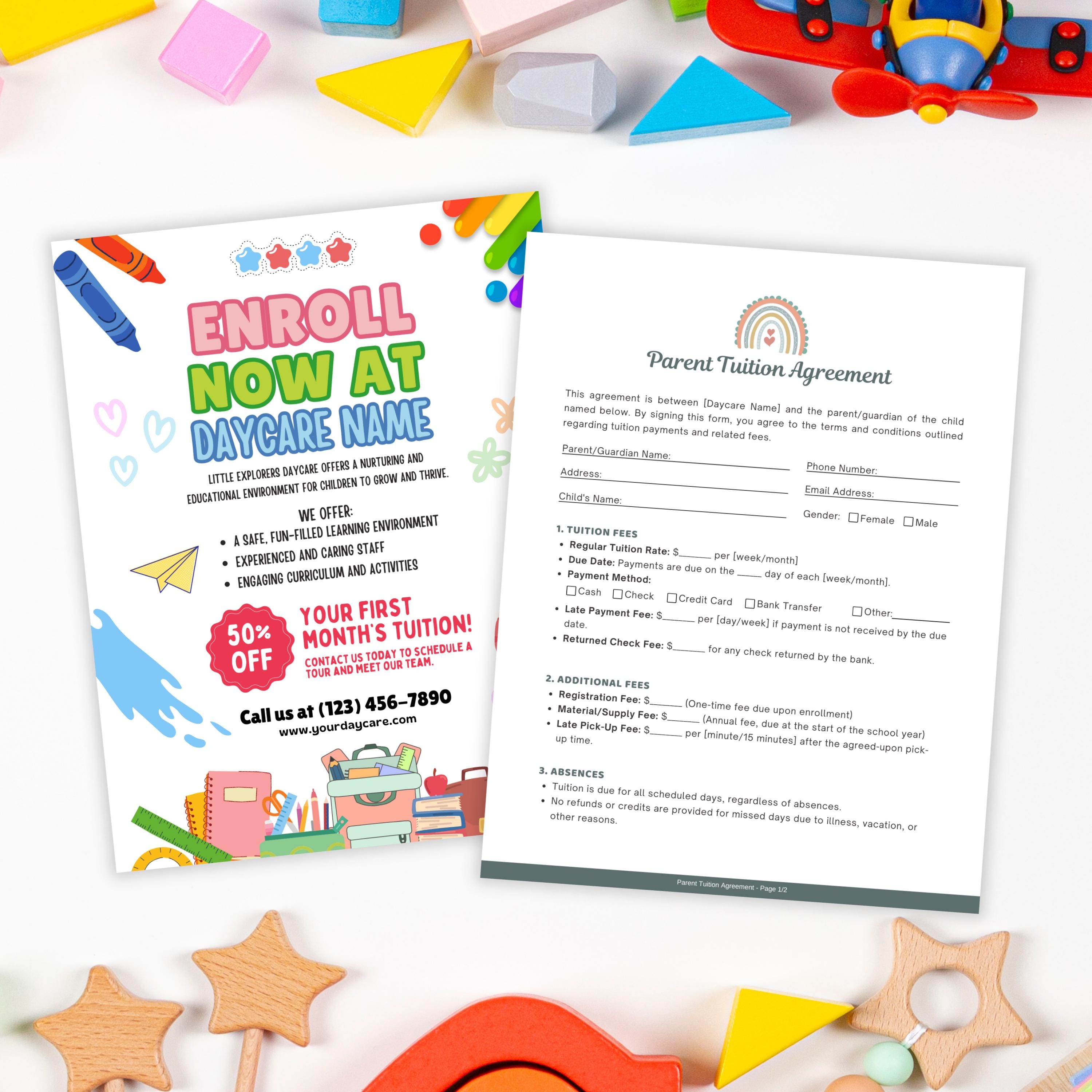 Childcare Parent Tuition Agreement Consent, Home Daycare Form, Pre ...