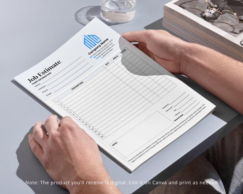 Job Estimate Template, Printable Job Estimate Template PDF, Editable ...