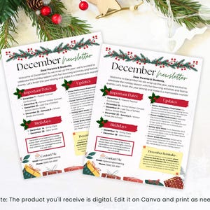 December School Newsletter Template for Daycare Christmas Theme ...