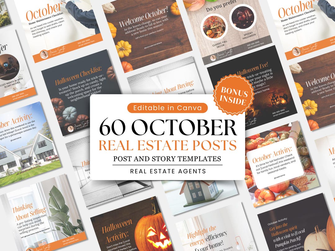 October Fall Real Estate Marketing Posts for Social Media Templates ...