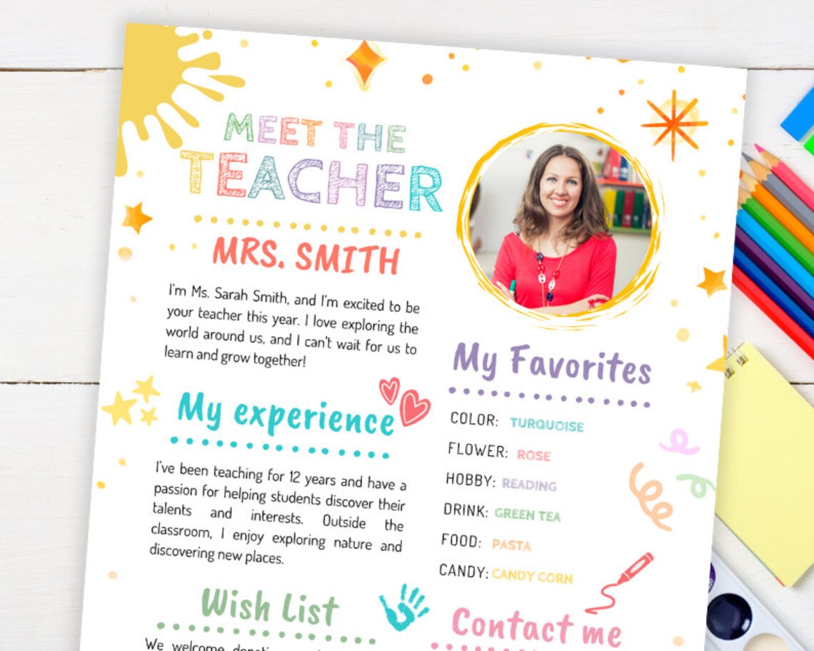 Meet the Preschool Teacher Canva Template Back to School Flyer, Welcome ...