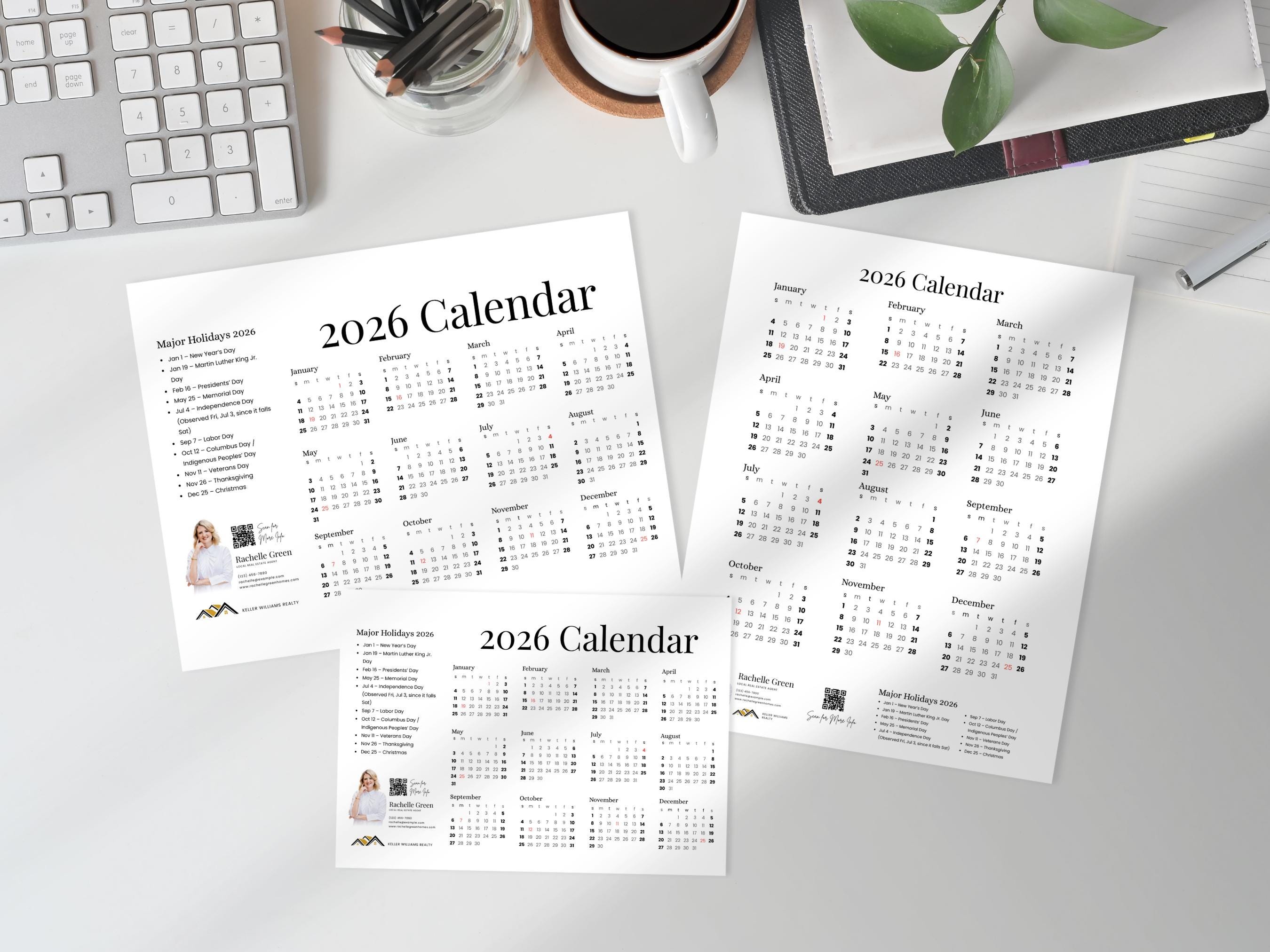 2026 Realtor Calendar Year at a Glance Canva Template, Yearly Quick ...