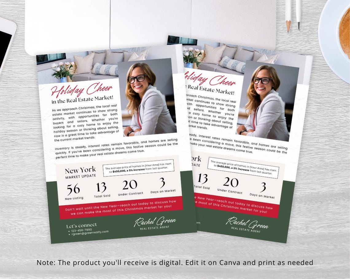 Christmas Real Estate Newsletter Template, Holiday Realtor Flyer ...