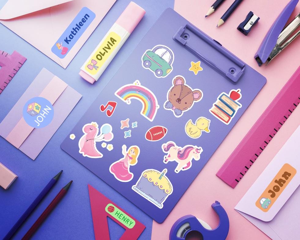 Pastel Color School Name Labels for School Supplies, Back to School ...