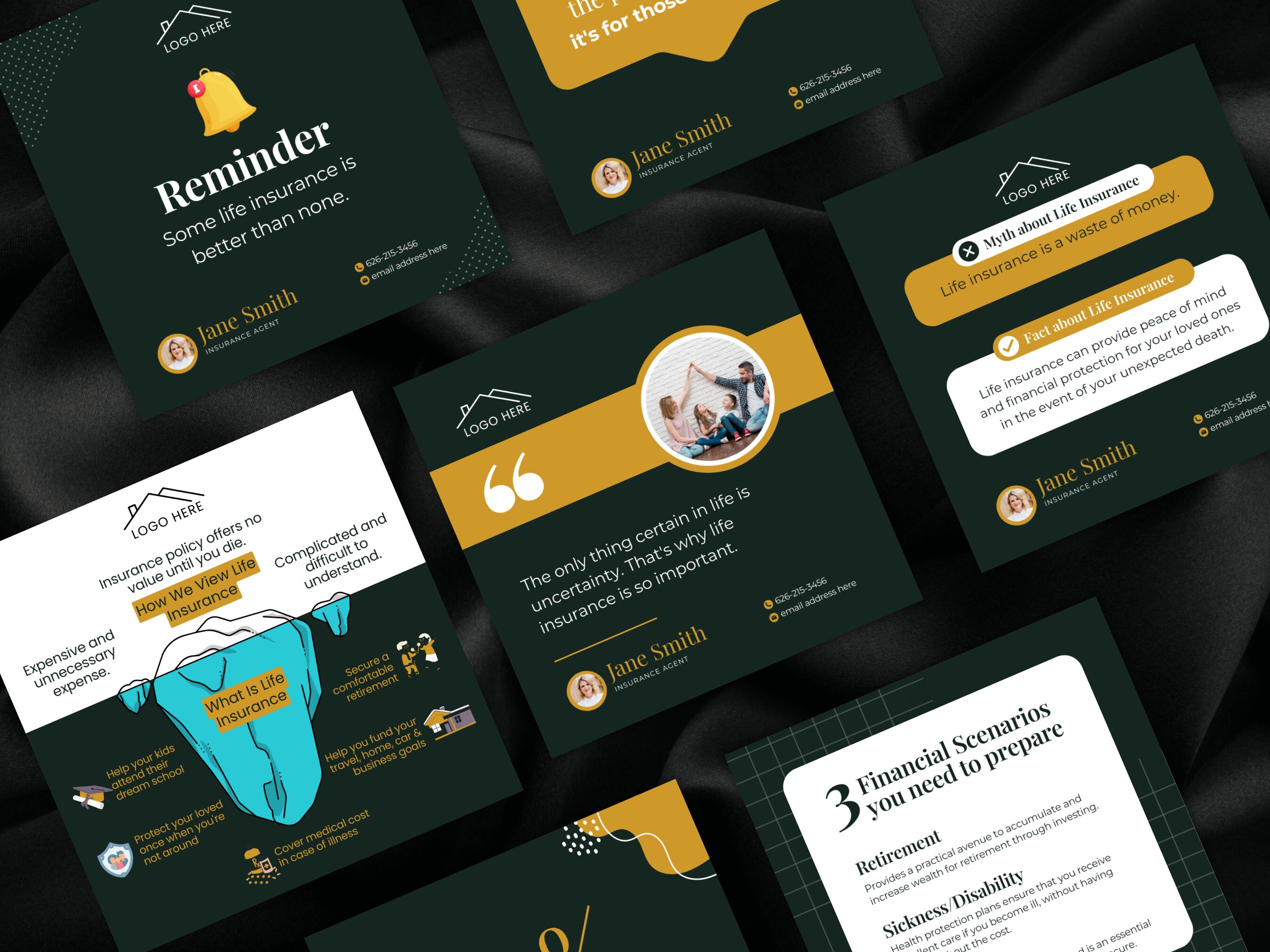 Life Insurance Agent Social Media Canva Template Package, Editable ...