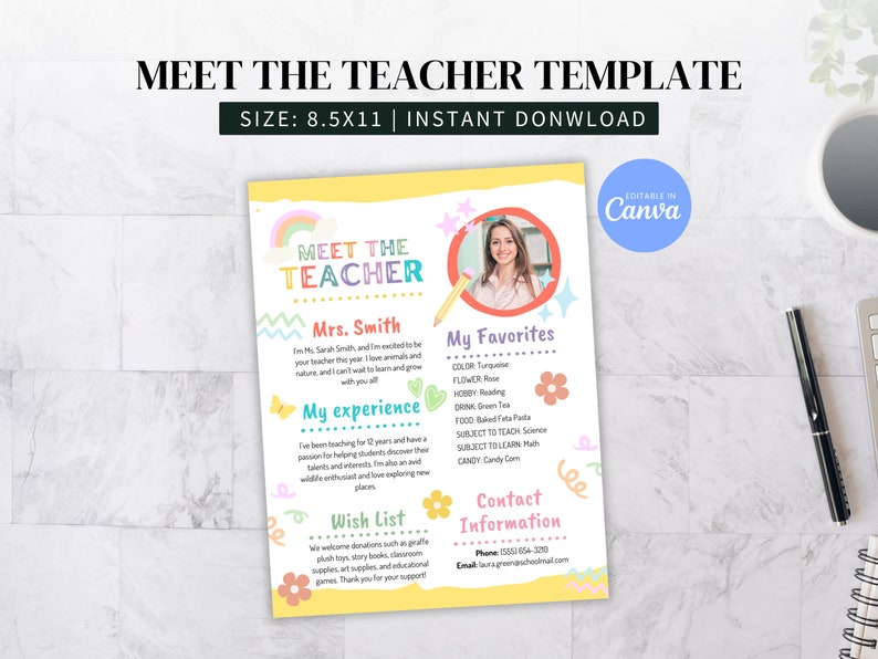 Meet the Teacher Canva Template Pastel Color Theme All About Me Bio ...