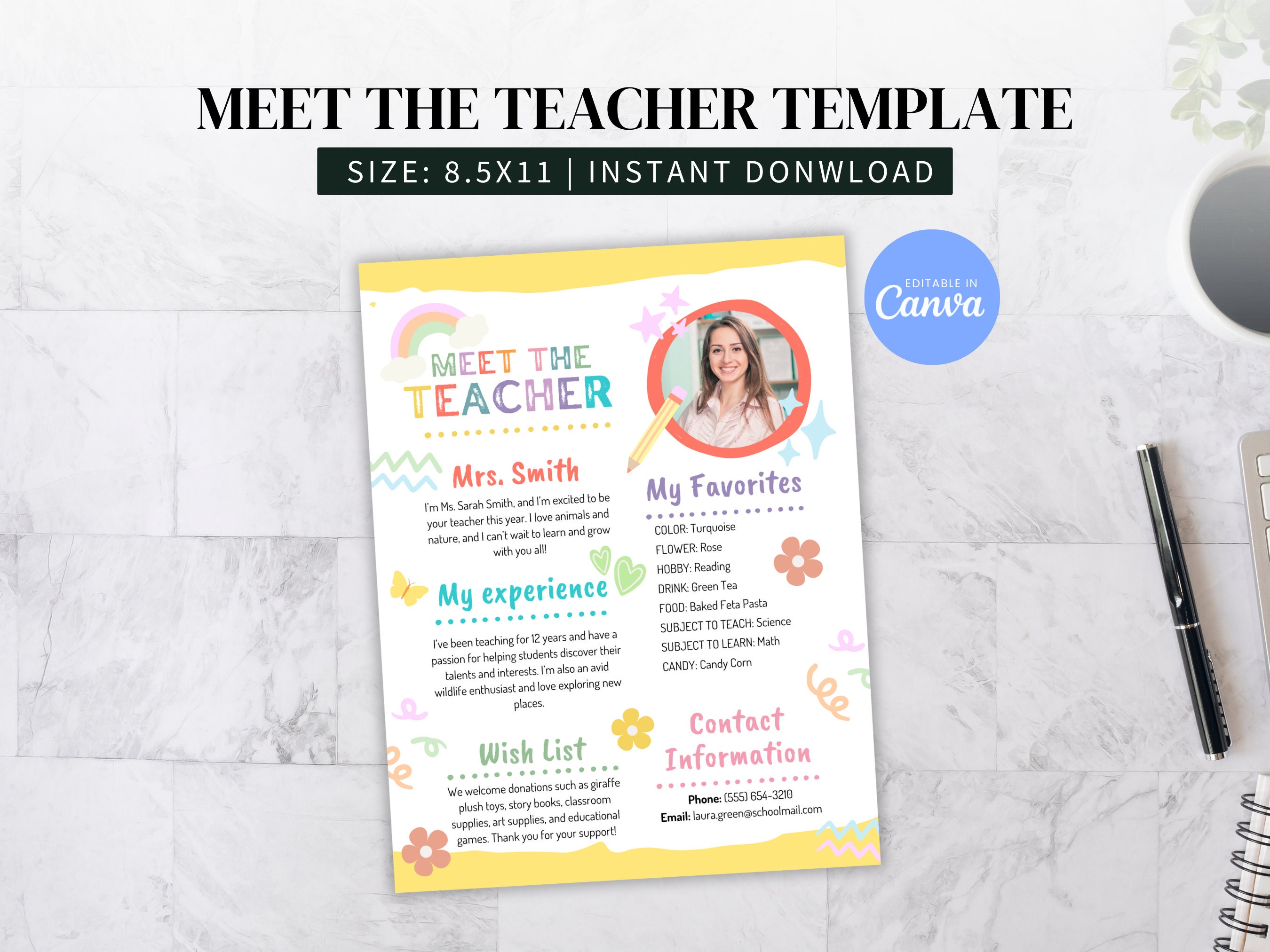 Meet the Teacher Canva Template Pastel Color Theme All About Me Bio ...