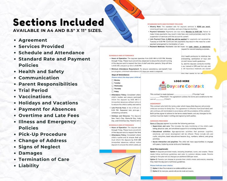 Editable Home Daycare Contract Agreement Business and Preschool ...
