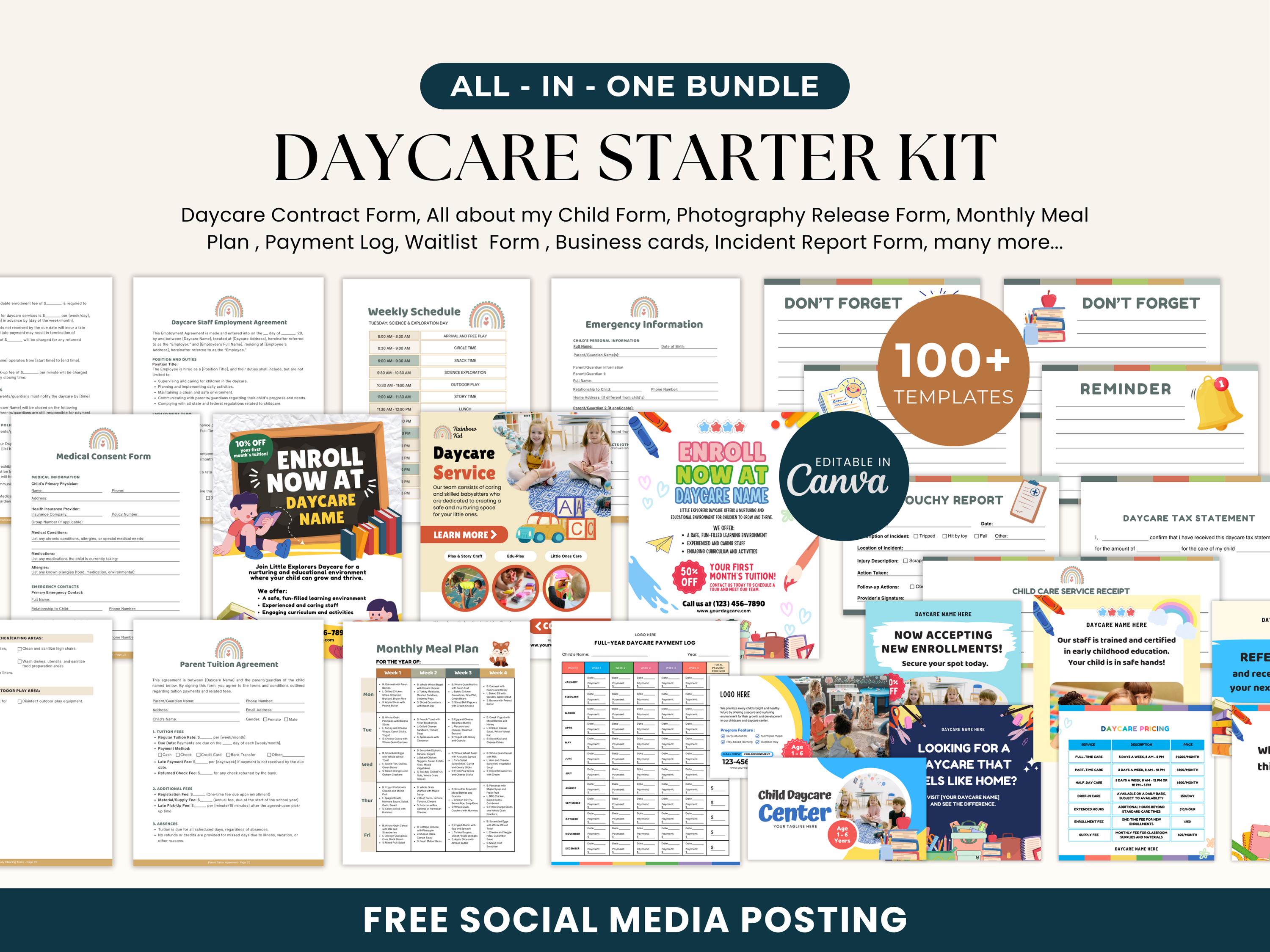 In Home Daycare Starter Kit Bundle Policies, Daycare Forms Contract ...