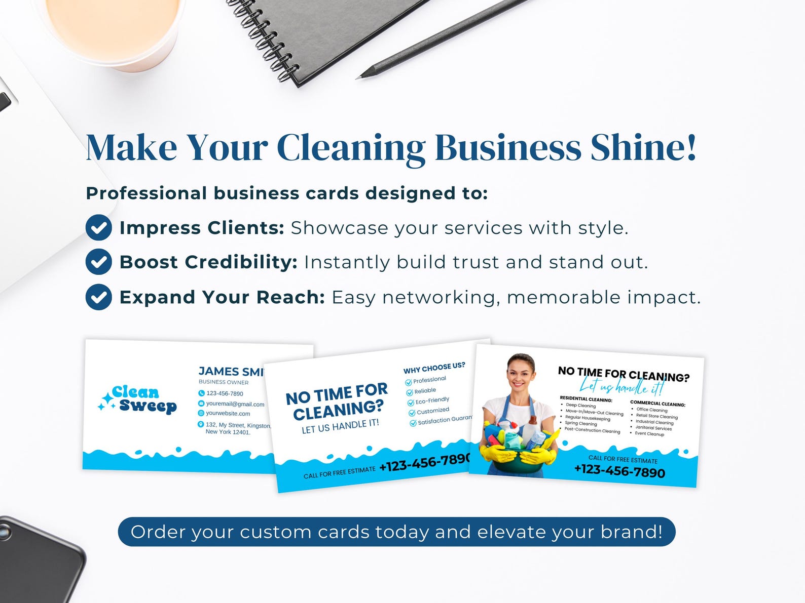Professional Commercial Cleaning Business Card Template, Modern ...