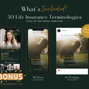 100 Life Insurance Terms Canva Template for Life Insurance Agent ...