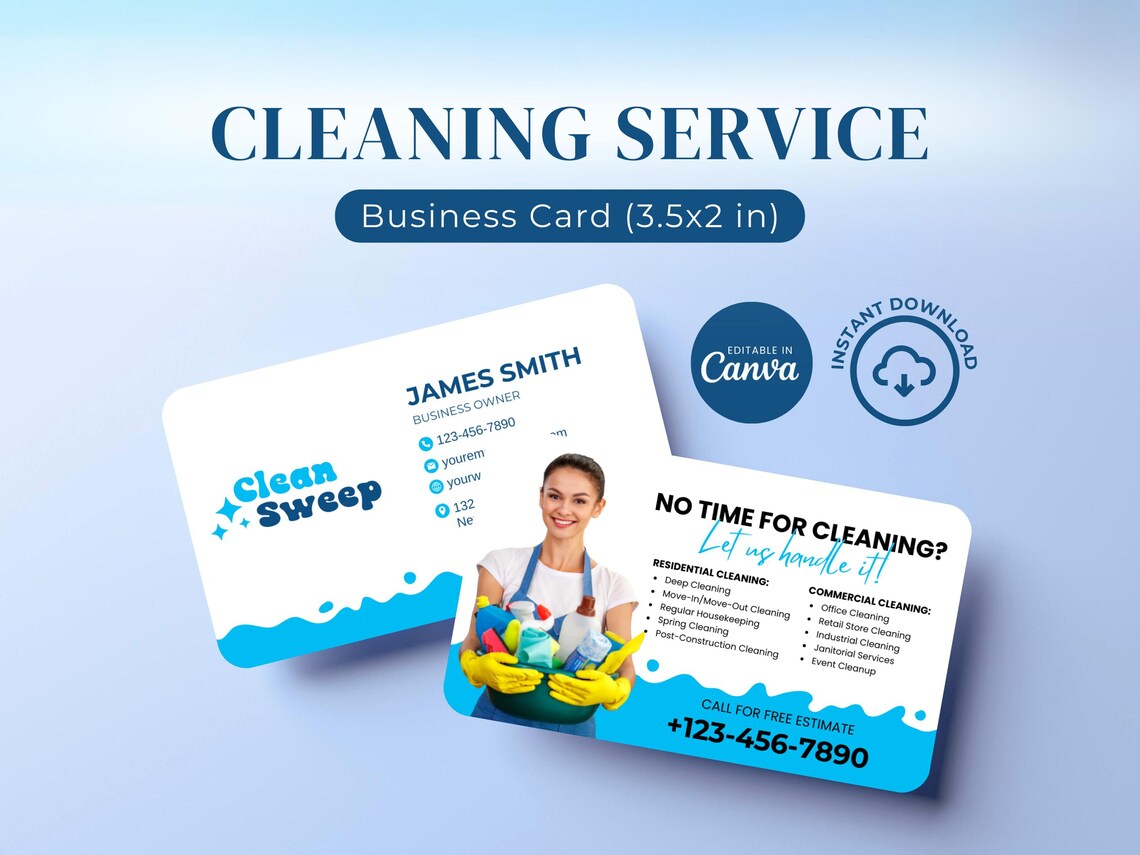 Professional Commercial Cleaning Business Card Template, Modern ...