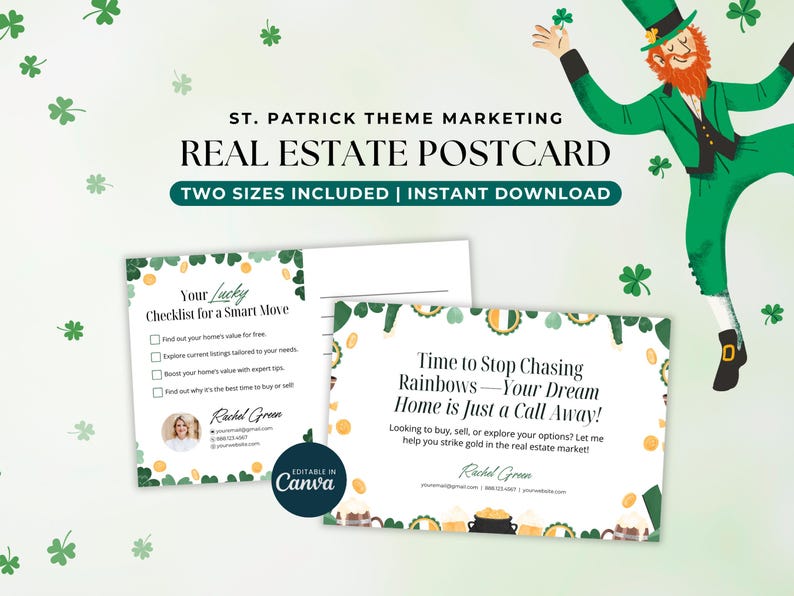 March Real Estate Marketing Postcard, Realtor St. Patrick's Day Mailer ...