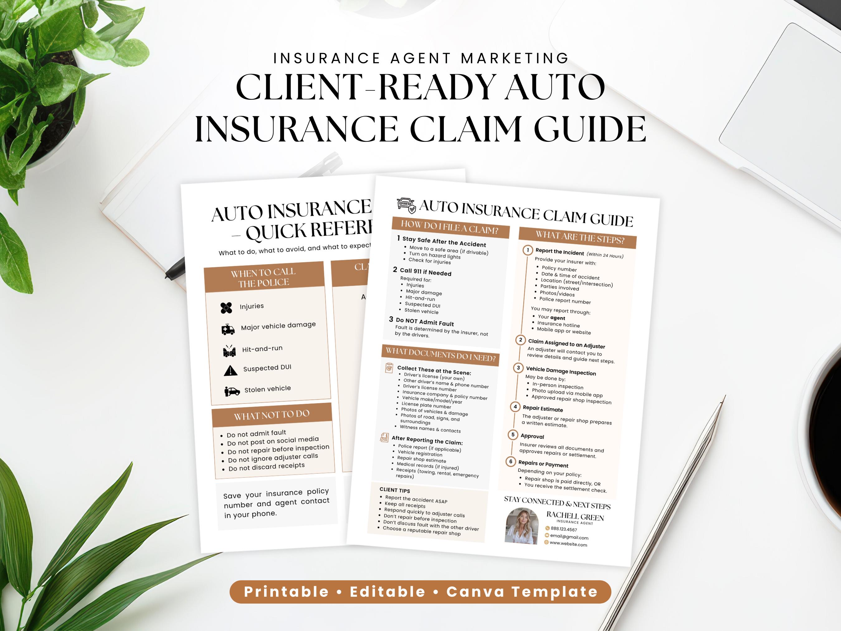 Auto Insurance Claim Guide Canva Template for Agents, Client-ready ...