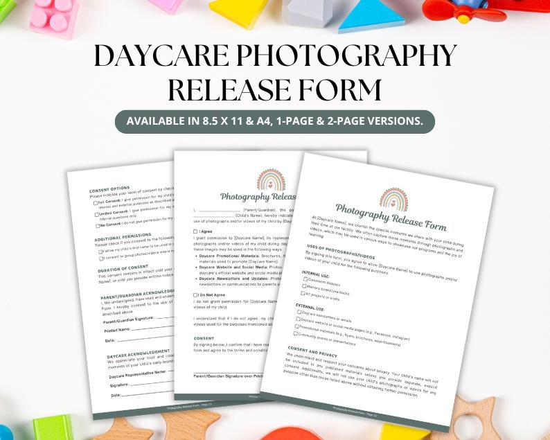 Daycare Photo Release Form Consent, Home Daycare Form, Pre School Photo ...
