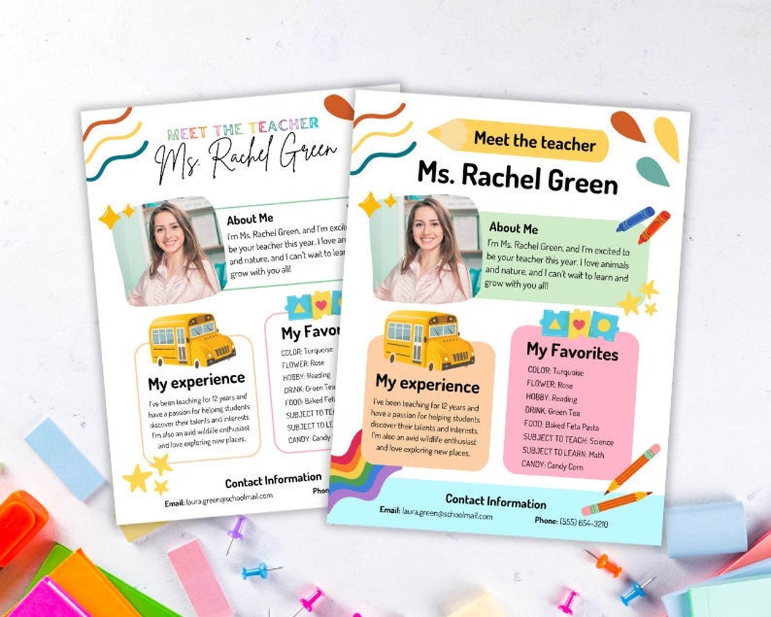Meet the Teacher Canva Template Pastel Color Theme All About Me Bio ...