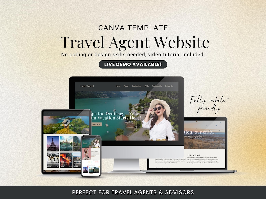Luxury Travel Agent Website Template, Canva Landing Page (digital ...