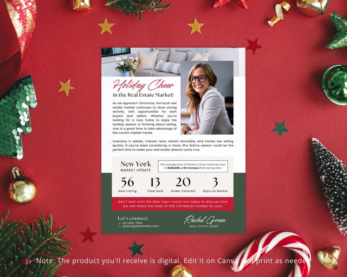 Christmas Real Estate Newsletter Template, Holiday Realtor Flyer ...