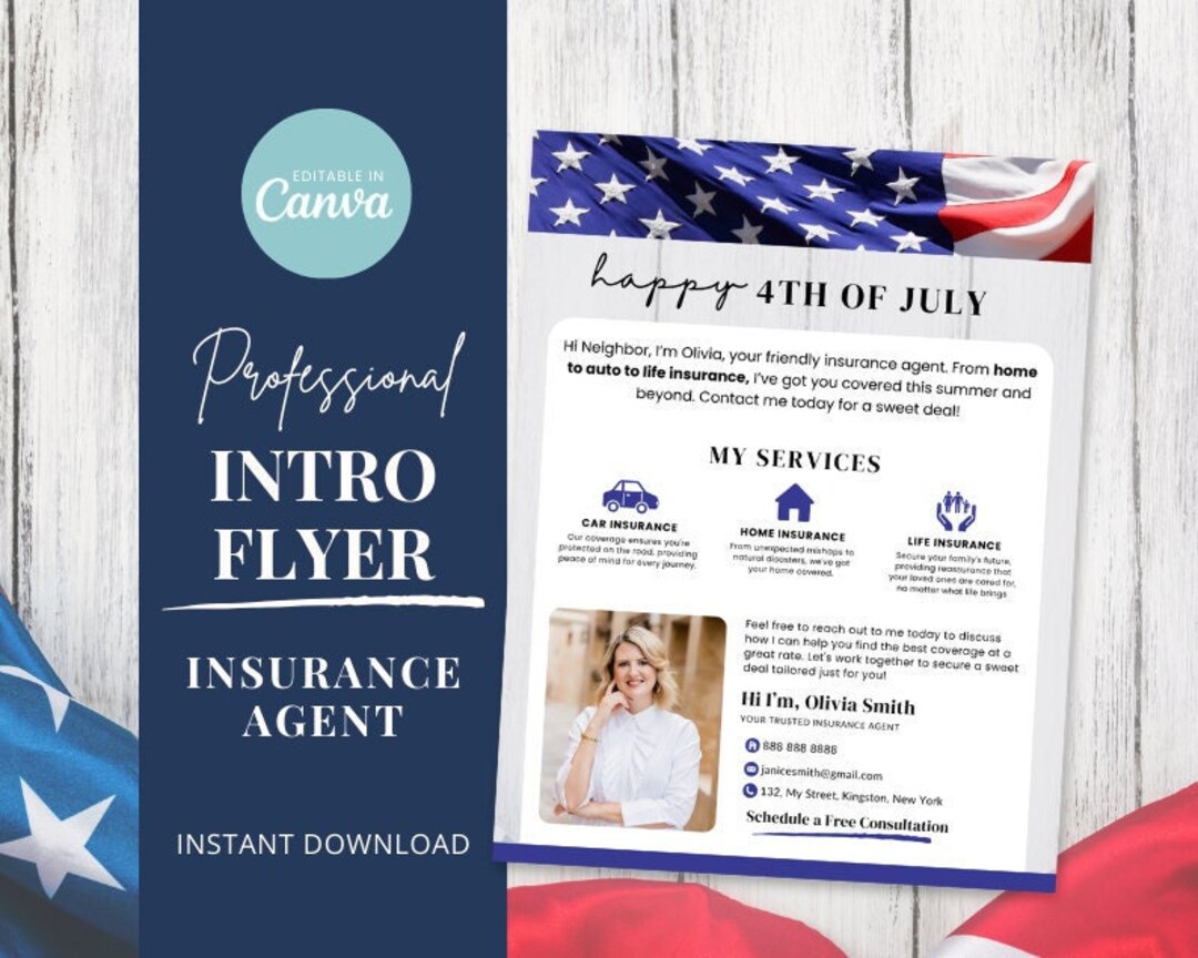 4th of July Insurance Agent Introduction Flyer Specialist Marketing ...