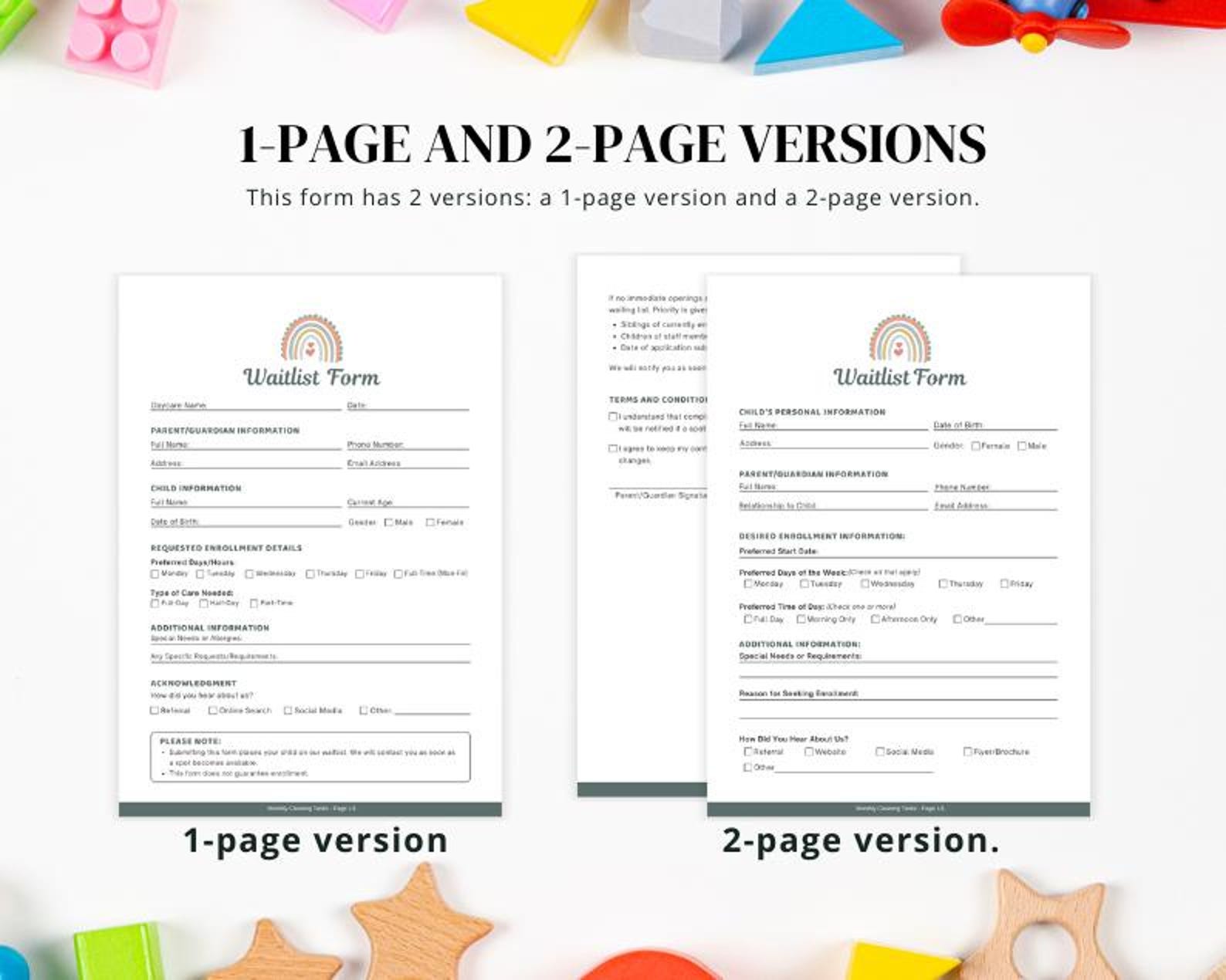 Daycare Waitlist Form Application, Home Daycare Form, Pre School ...