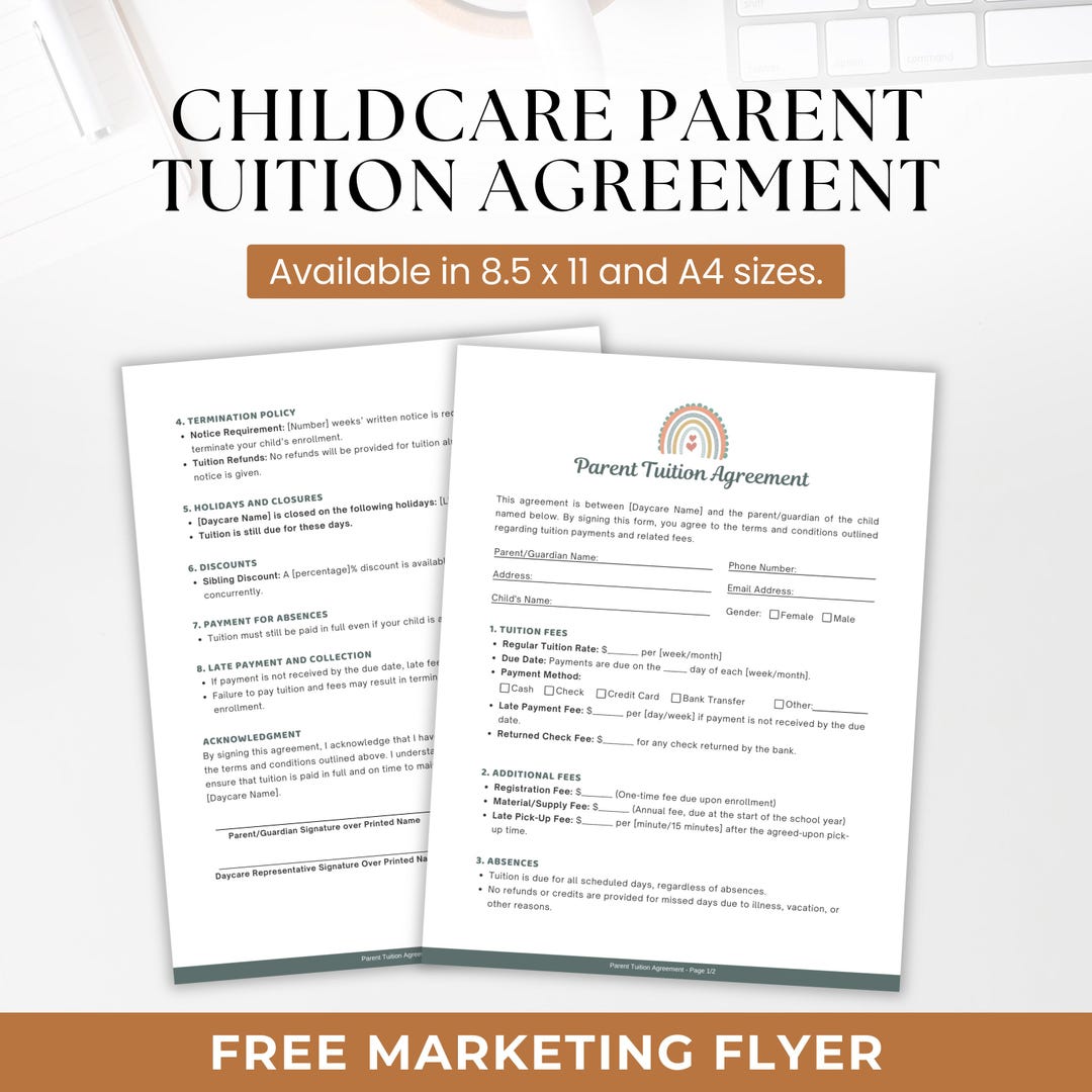 Childcare Parent Tuition Agreement Consent, Home Daycare Form, Pre ...