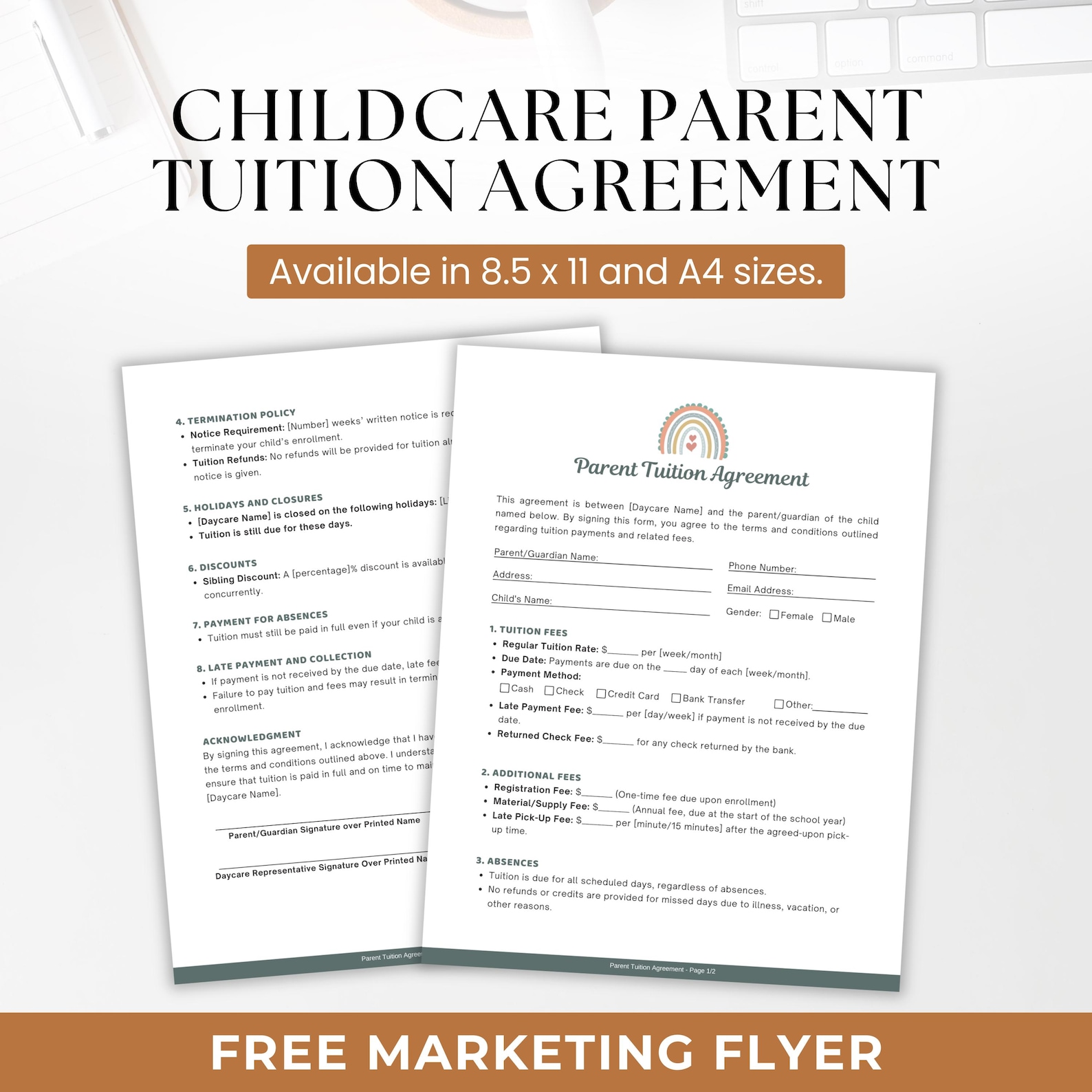 Childcare Parent Tuition Agreement Consent, Home Daycare Form, Pre ...