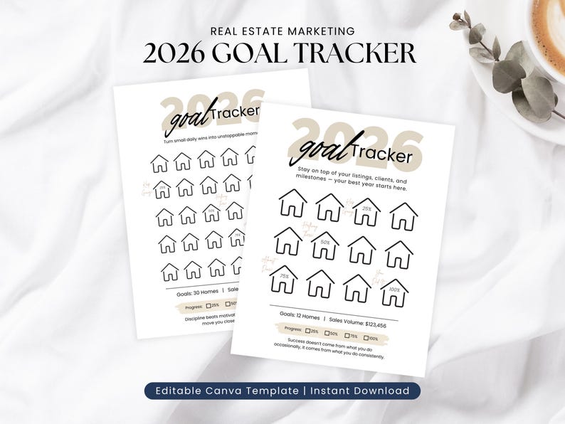 Real Estate Goal Tracker, Printable Realtor Planner, 2026 Real Estate ...