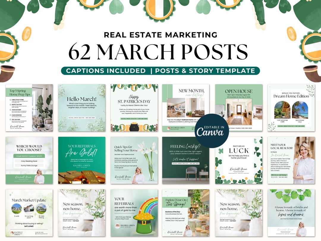 Editable St. Patricks Day Realtor Social Media Posts, Customizable ...