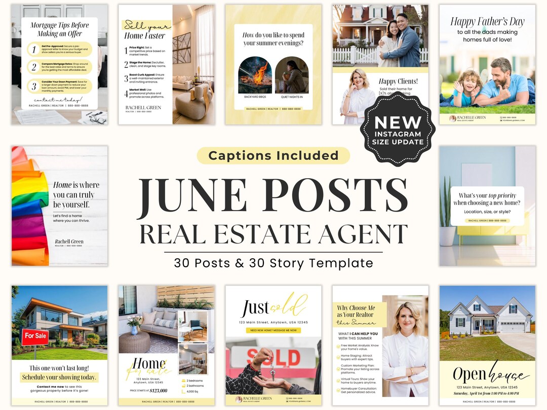Real Estate June Social Media Posts Bundle, Summer Real Estate Social ...