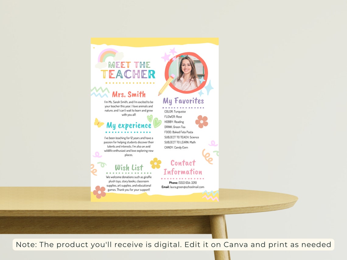 Meet the Teacher Canva Template Pastel Color Theme All About Me Bio ...