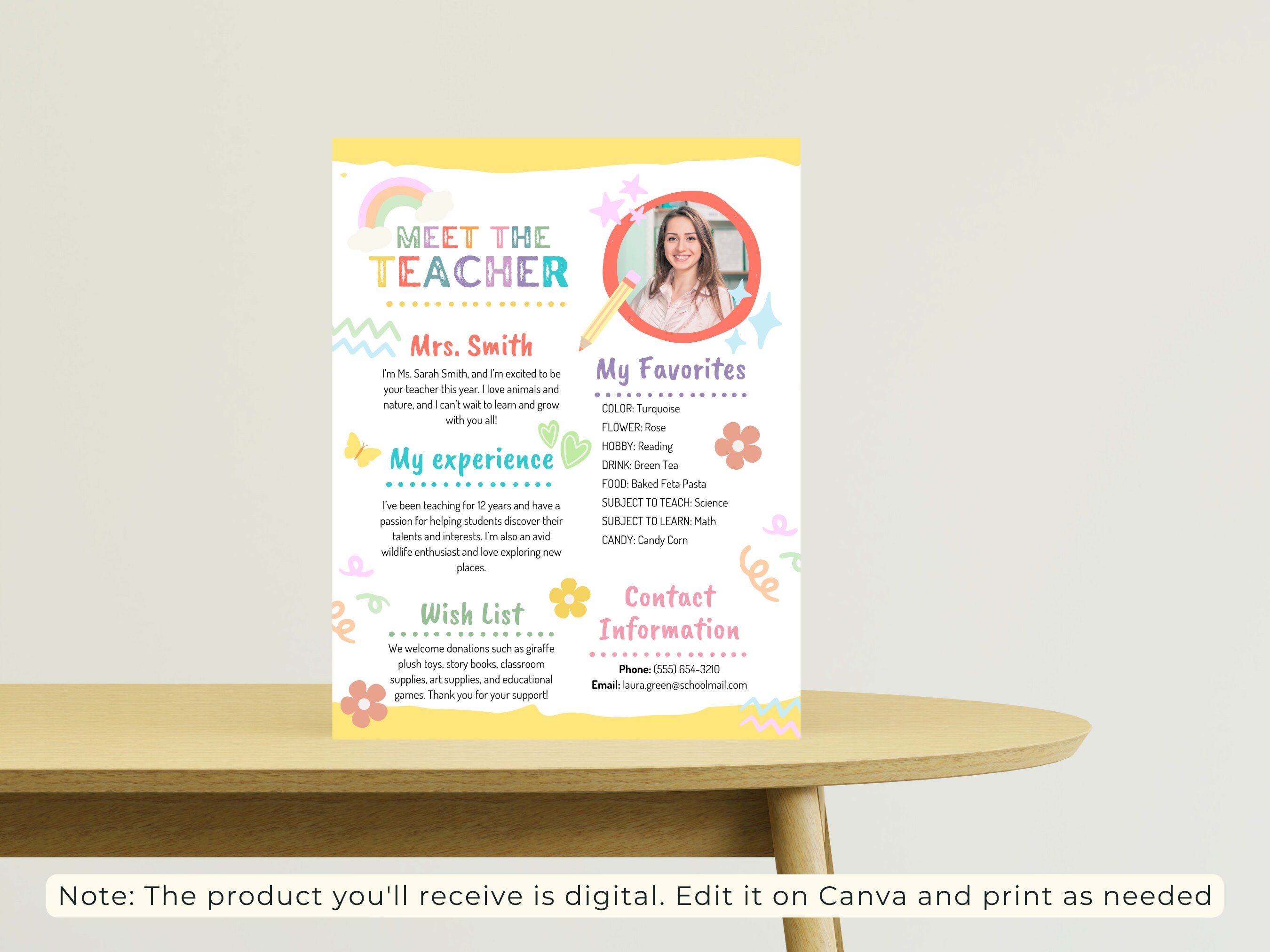 Meet the Teacher Canva Template Pastel Color Theme All About Me Bio ...
