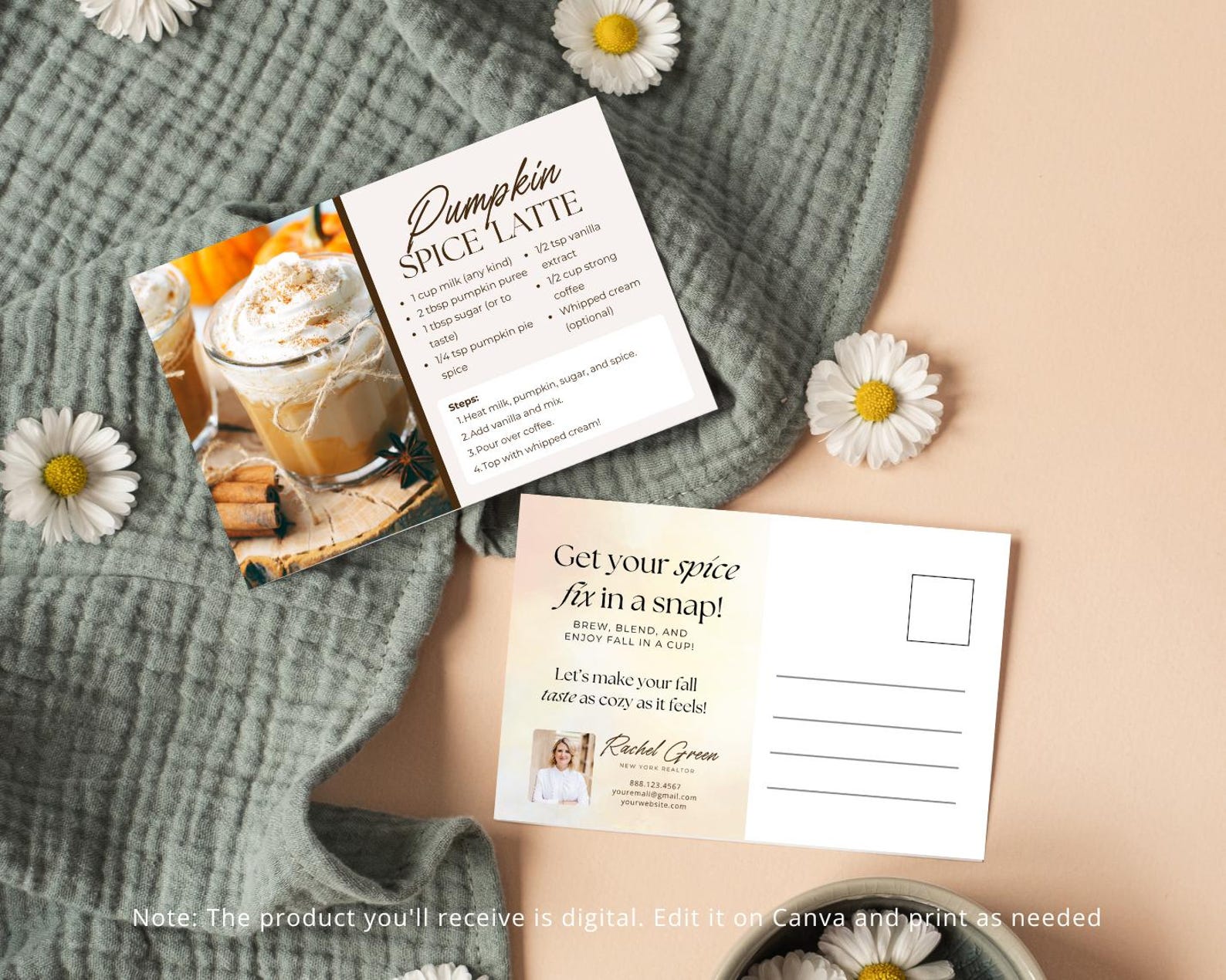 Fall Recipe and Realtor Prospecting Postcards, Thanksgiving, Fall ...