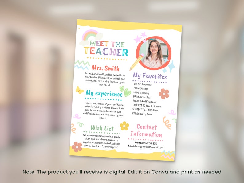 Meet the Teacher Canva Template Pastel Color Theme All About Me Bio ...