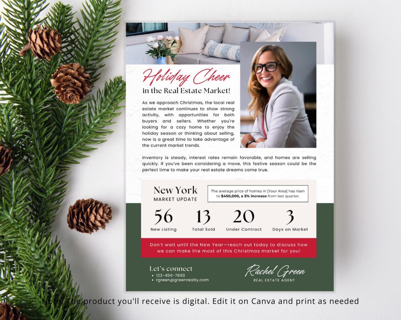 Christmas Real Estate Newsletter Template, Holiday Realtor Flyer ...