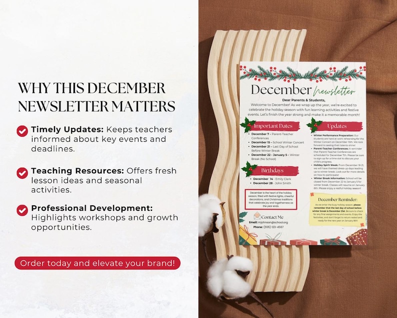December School Newsletter Template for Daycare Christmas Theme ...