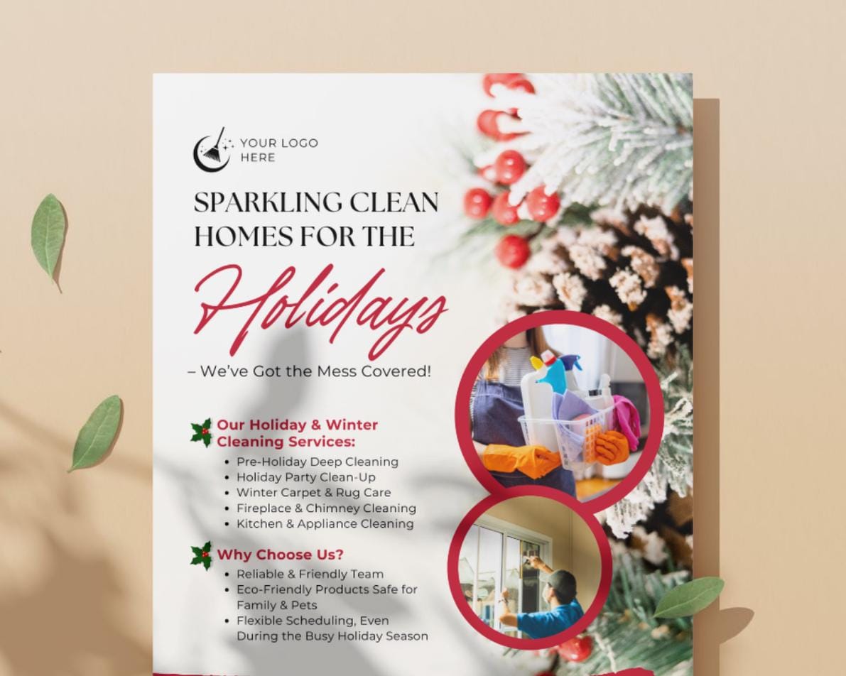 Holiday Cleaning Services Flyer Canva Template, Cleaning Business ...