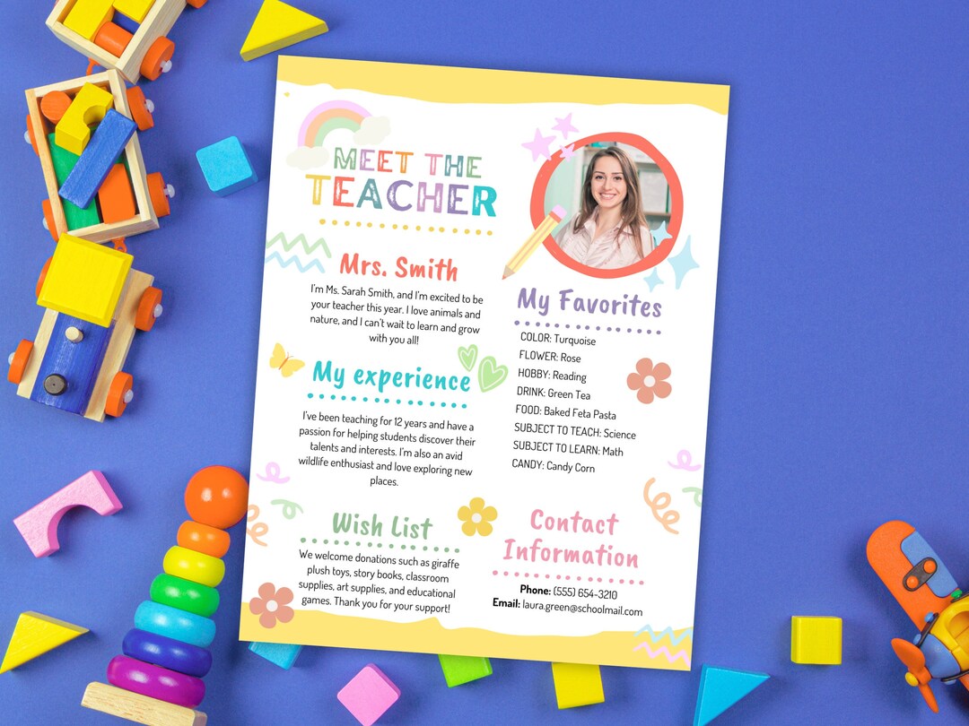 Meet the Teacher Canva Template Pastel Color Theme All About Me Bio ...