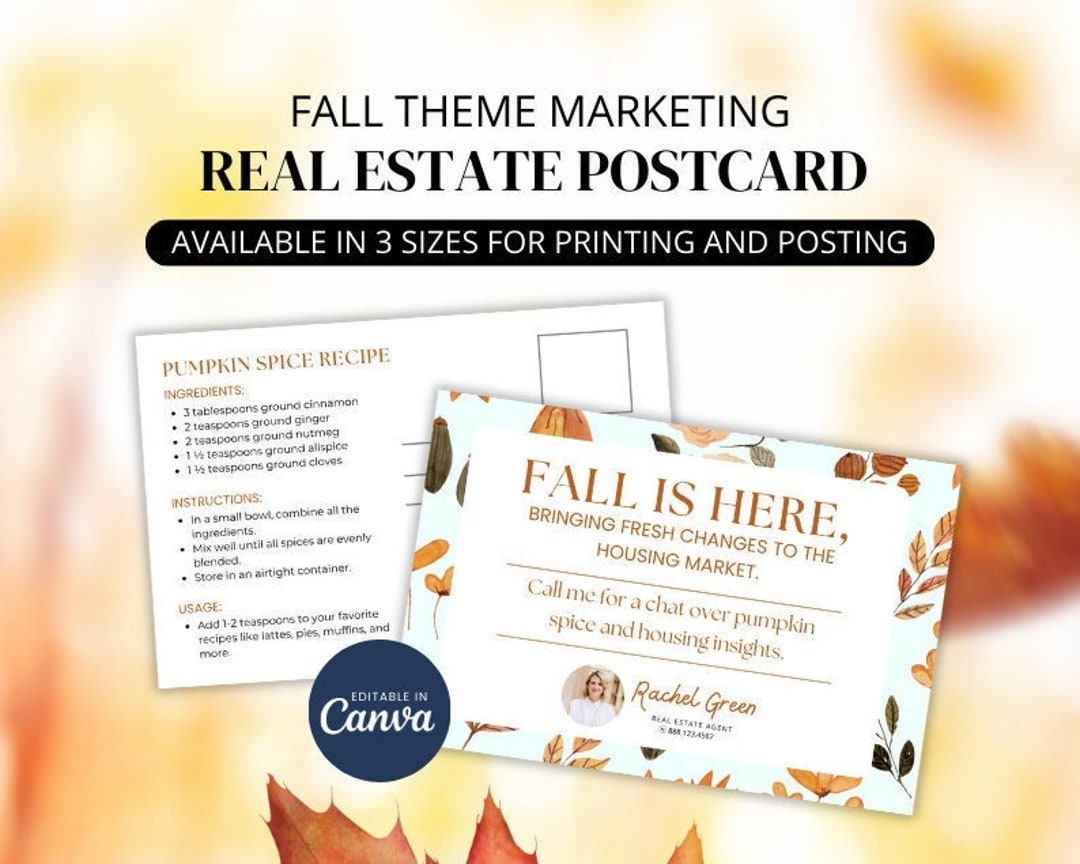 Postcard Fall Theme for Real Estate Agent and Realtor Double Sided ...