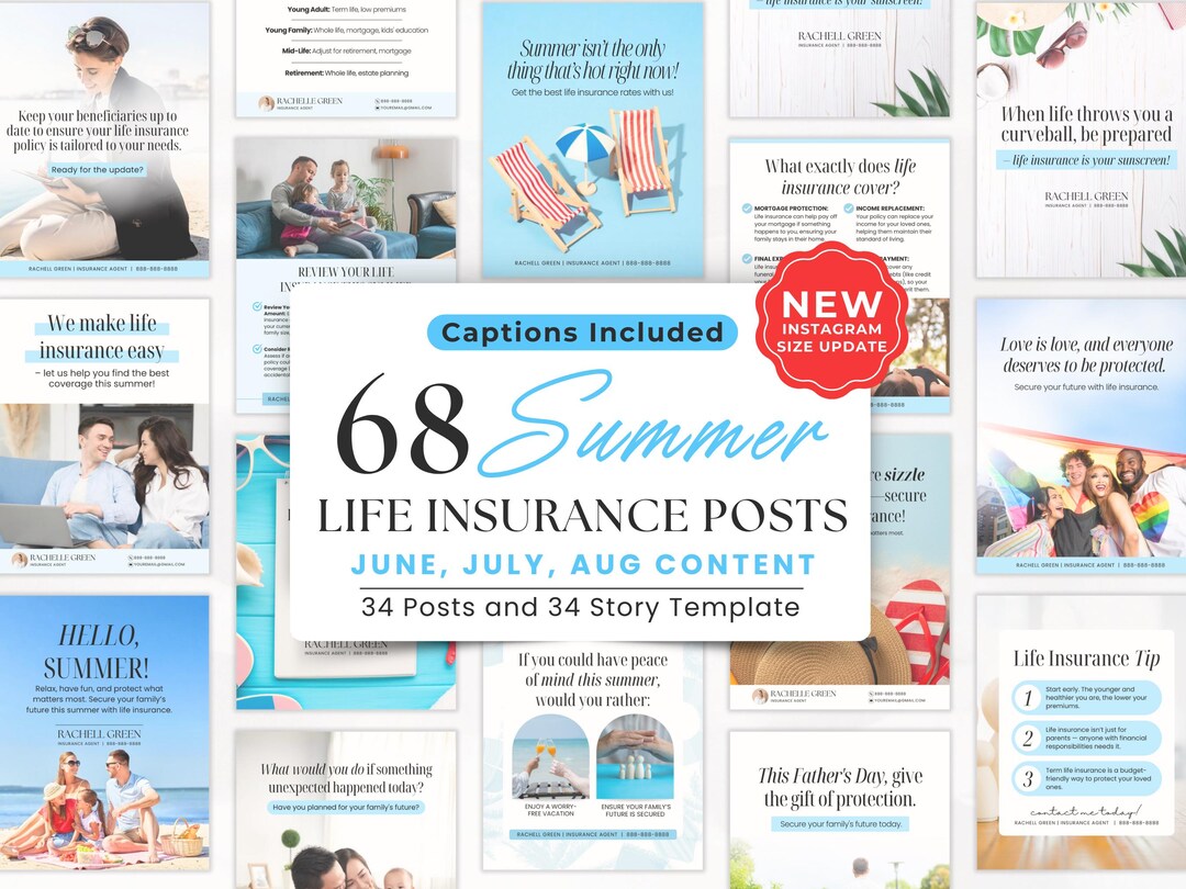 Summer Life Insurance Social Media Templates, Editable Canva Posts for ...