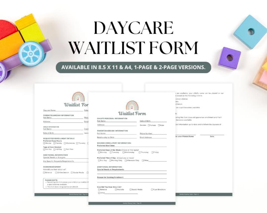 Daycare Waitlist Form Application, Home Daycare Form, Pre School ...