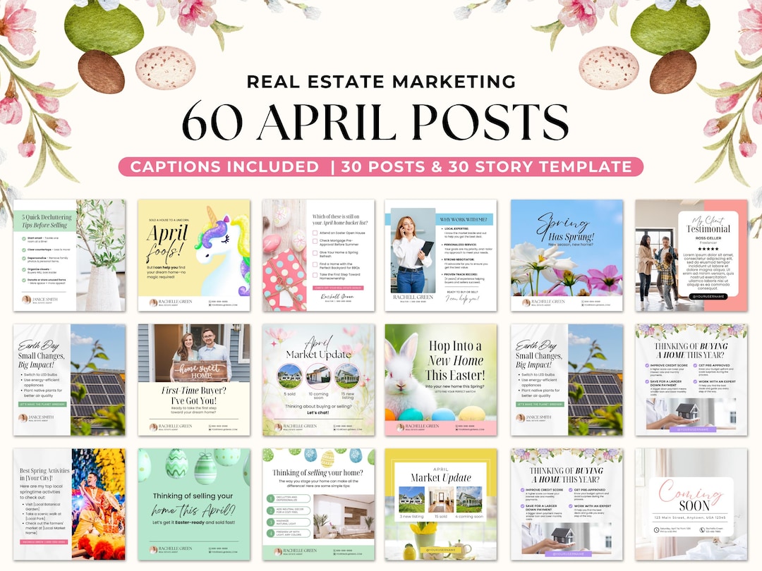 April Real Estate Social Media Template, Real Estate Easter Realtor ...