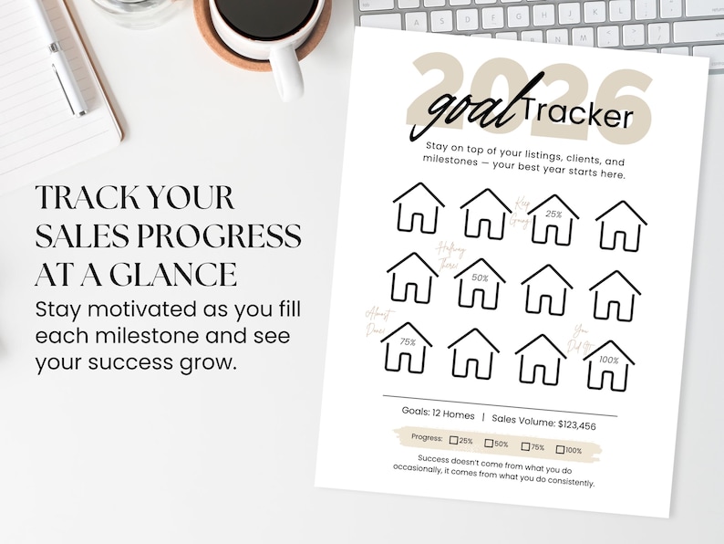 Real Estate Goal Tracker, Printable Realtor Planner, 2026 Real Estate ...