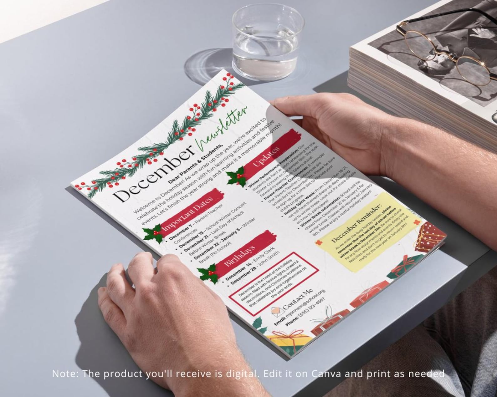 December School Newsletter Template for Daycare Christmas Theme ...