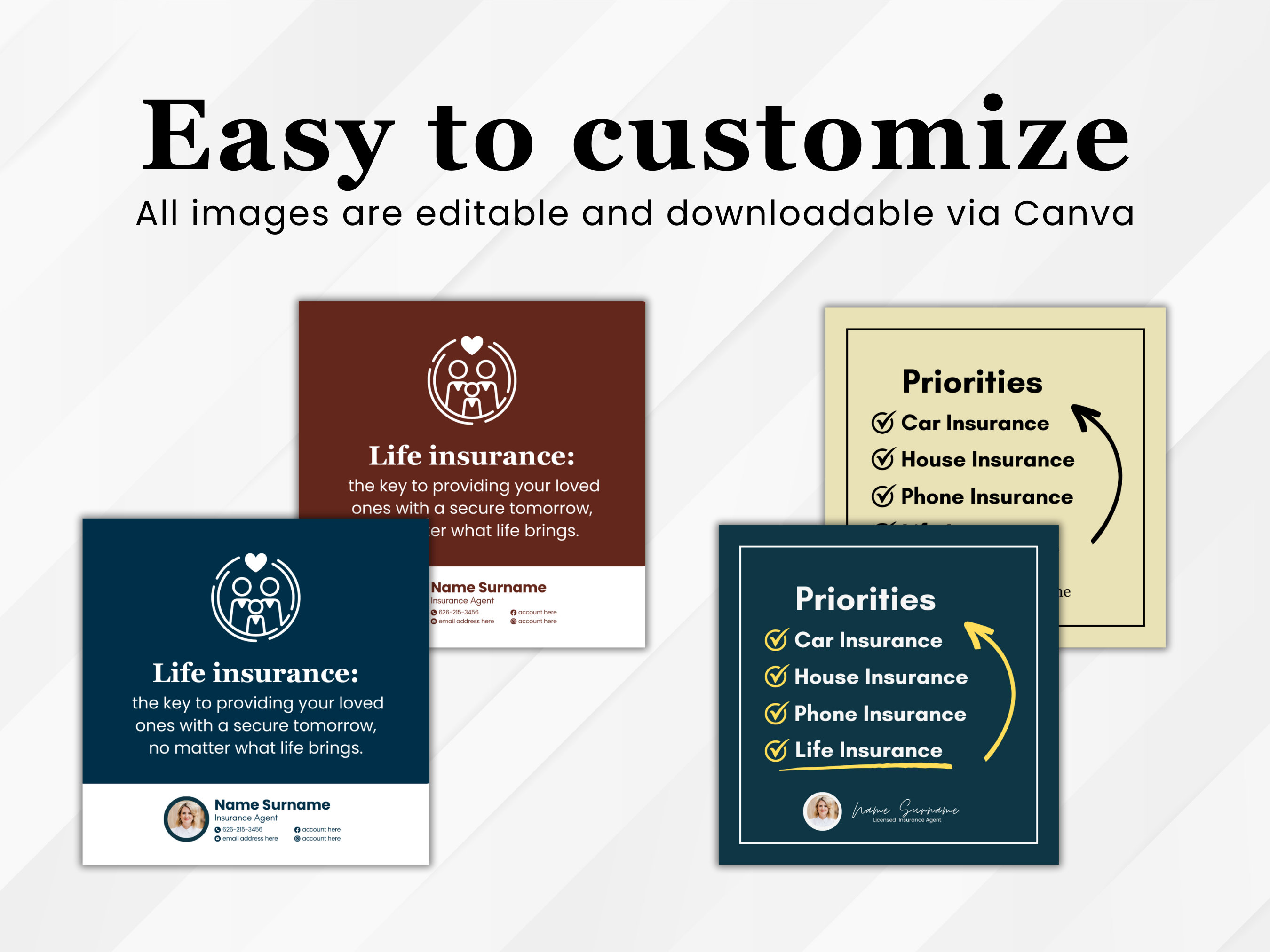 Canva Template for Insurance Agent Social Media Marketing Life ...