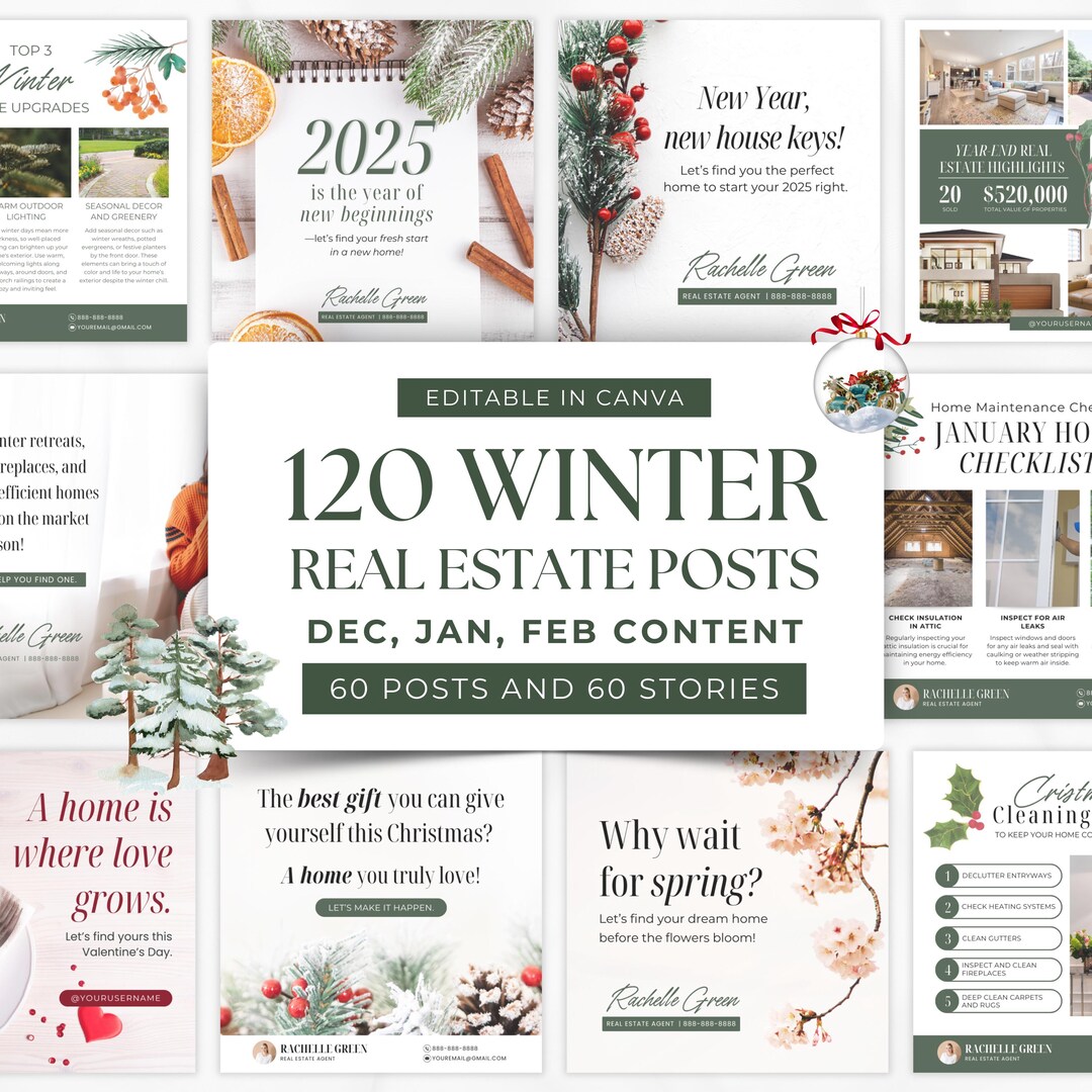 Winter Real Estate Social Media Marketing Bundle Templates, Christmas ...